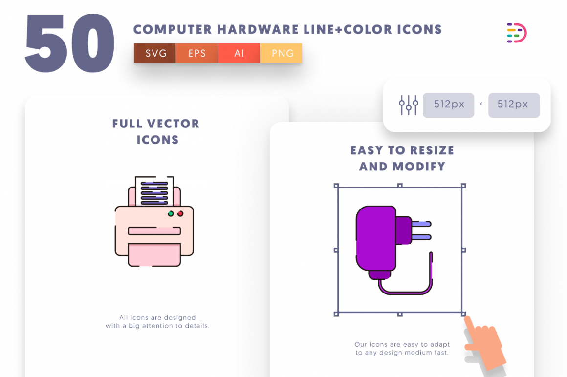 50 Computer Hardware Line & Color Icons - Dighital Icons | Premium Icon ...