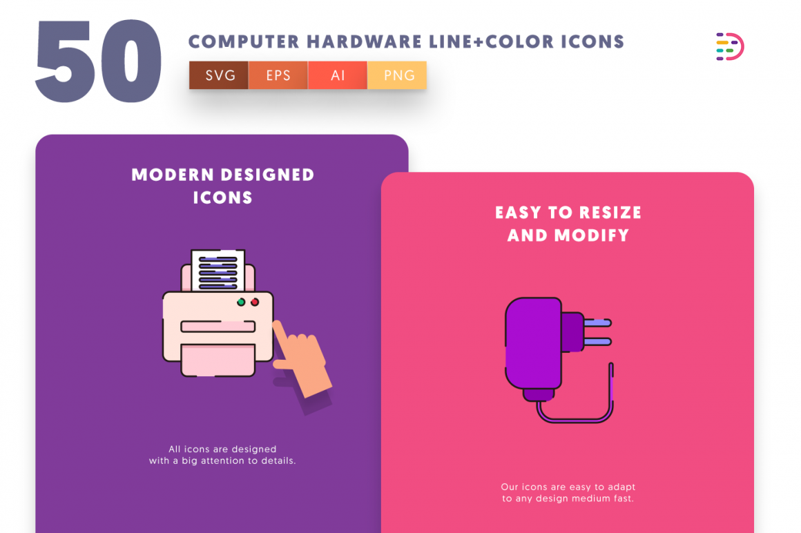 50 Computer Hardware Line & Color Icons - Dighital Icons | Premium Icon ...