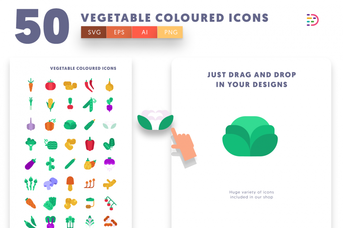 50 Vegetable Coloured Icons - Dighital Icons | Premium Icon Sets For ...