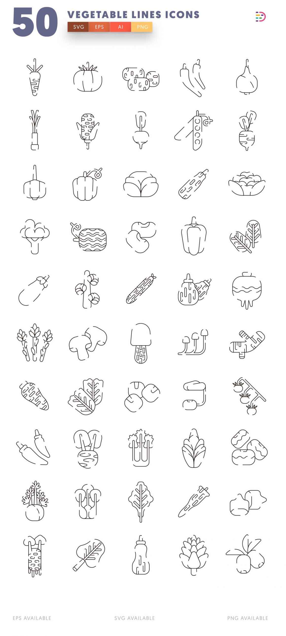 50 Vegetable Lines Icons - Dighital Icons | Premium Icon Sets For All ...
