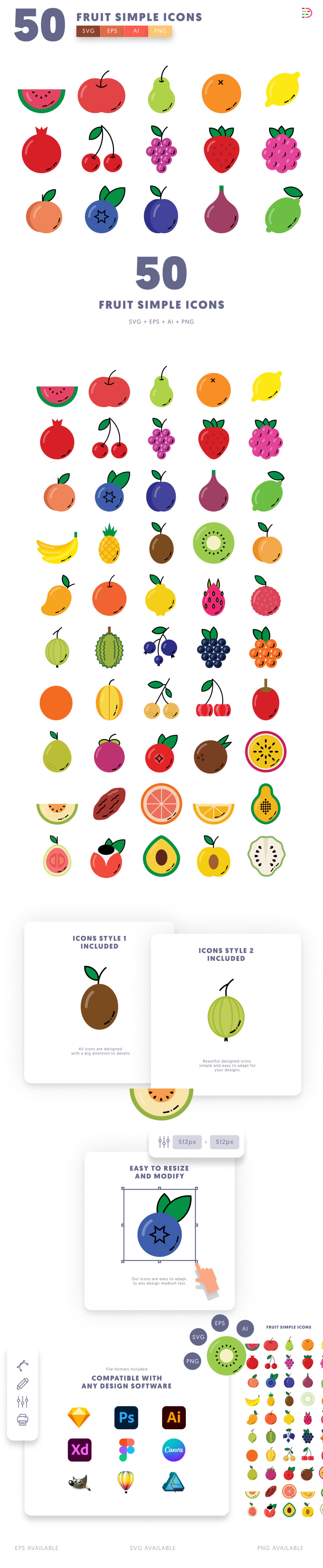 50 Fruit Simple Icons - Dighital Icons | Premium Icon Sets For All Your ...