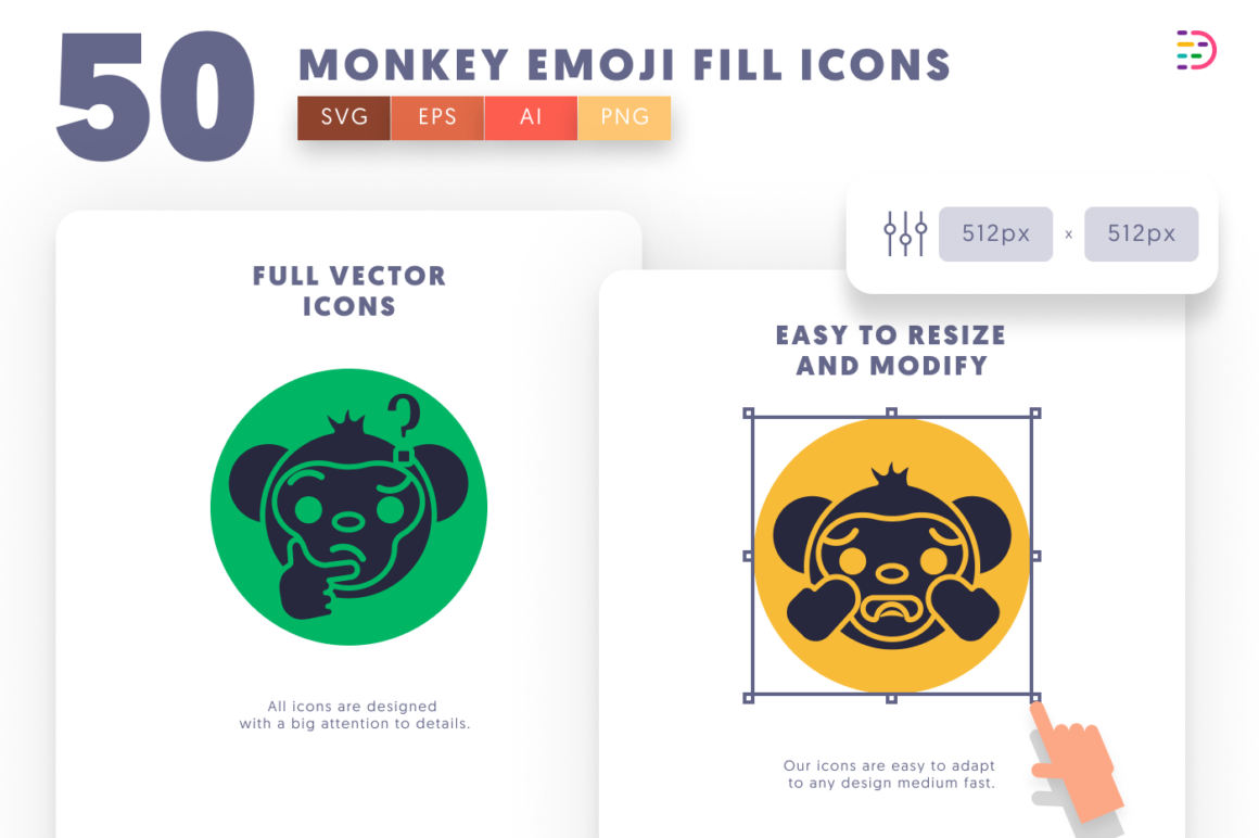 50 Monkey Emoji Fill Icons - Dighital Icons | Premium Icon Sets For All ...