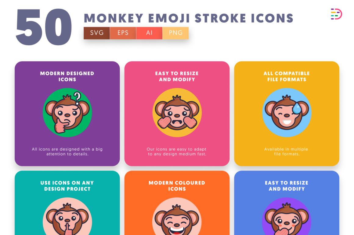 50 Monkey Emoji Stroke Icons - Dighital Icons | Premium Icon Sets For ...