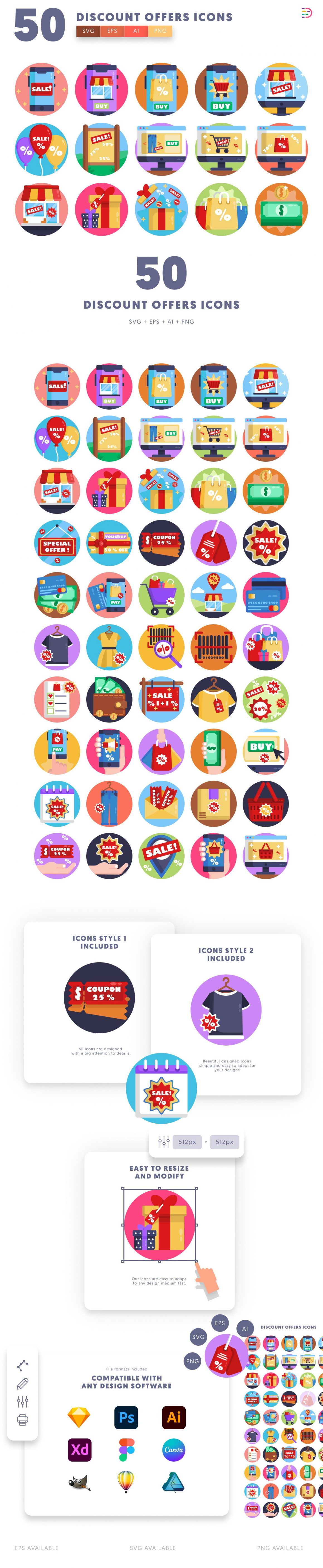 Download 50 Discount and Sales Offers Icons for Your Marketing Needs