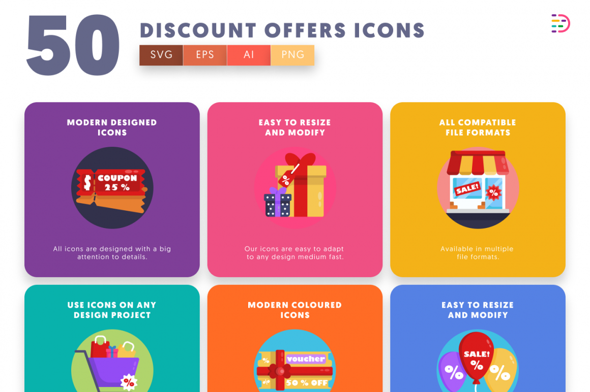 Download 50 Discount and Sales Offers Icons for Your Marketing Needs