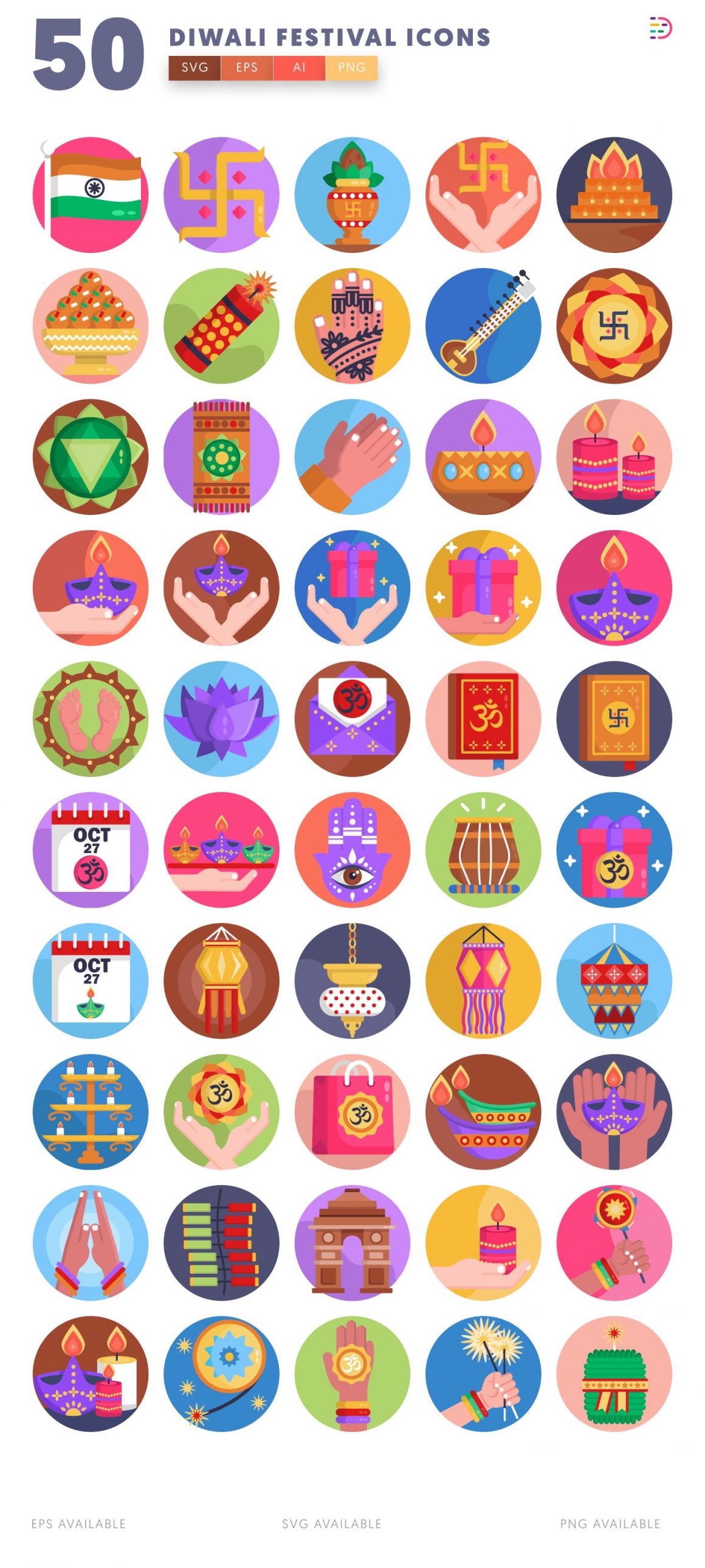 50 Diwali Lights Festival Icons - Add a Festive Touch to Your Designs