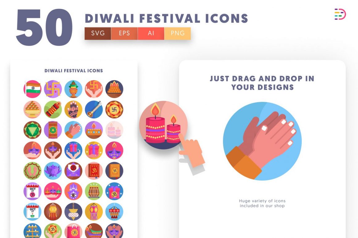 50 Diwali Lights Festival Icons - Add a Festive Touch to Your Designs