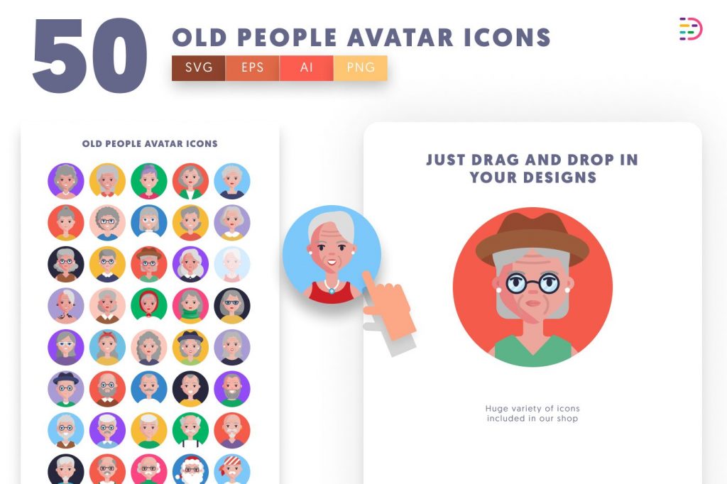 50 Old People Avatar Icons - To create engaging user experiences