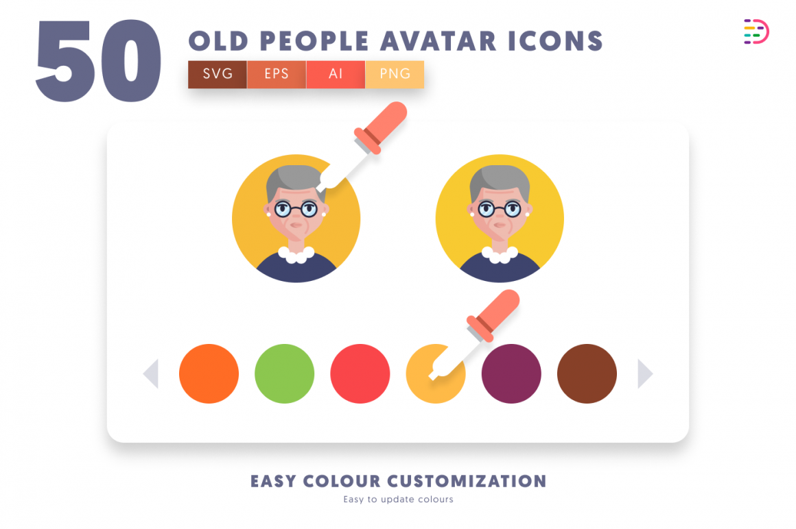 50 Old People Avatar Icons - To create engaging user experiences