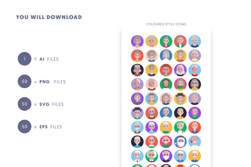 50 Old People Avatar Icons - To create engaging user experiences