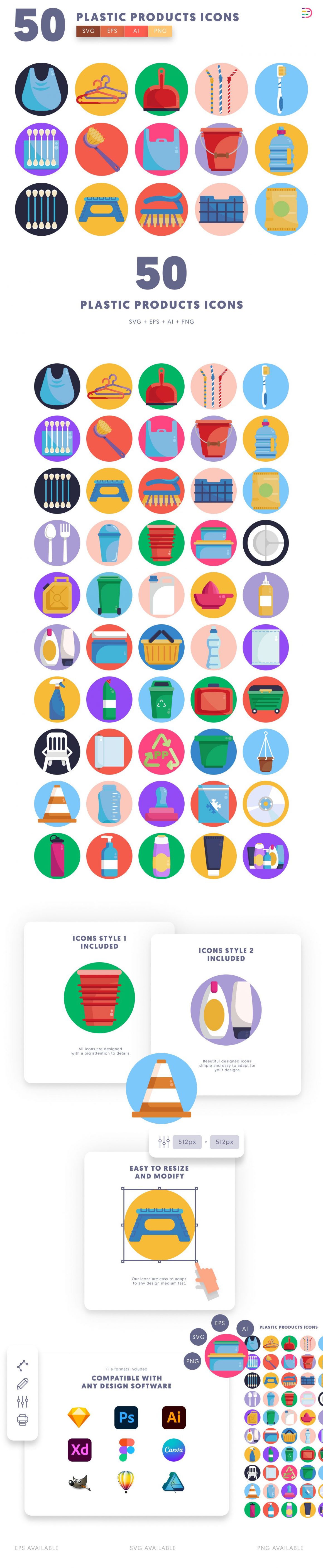 50 Plastic Products Icons - Designed to meet your visual needs