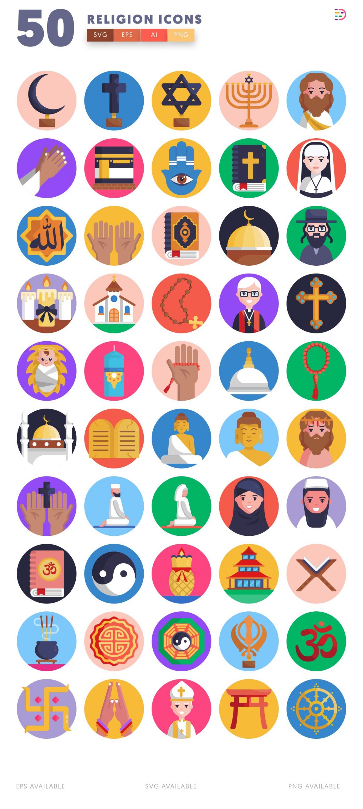 50 Religion Icons - Designed to evoke reverence and serenity