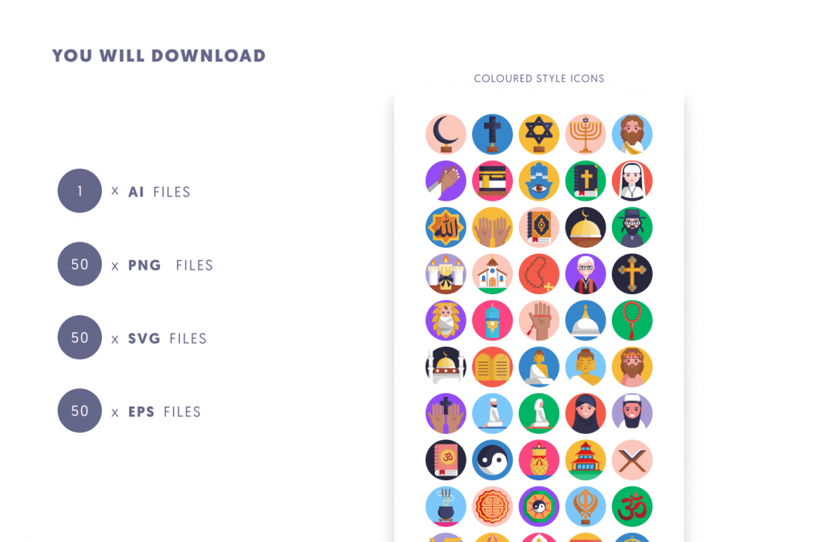 50 Religion Icons - Designed to evoke reverence and serenity