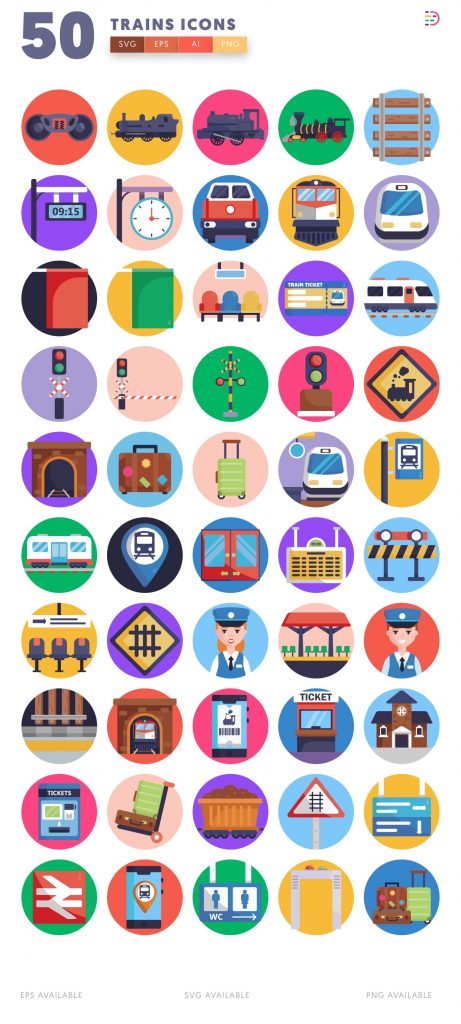 50 Trains Icons - To elevate your project's aesthetic