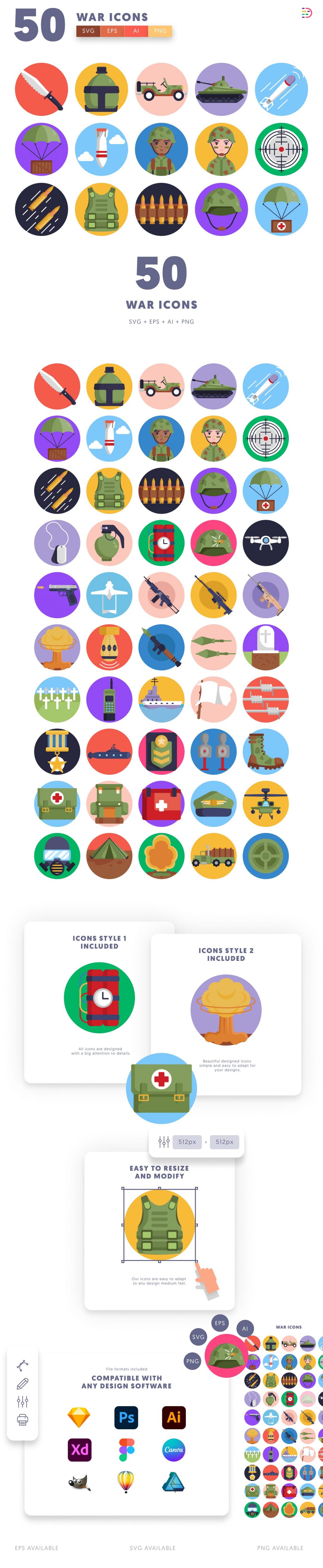 50 War Icons - Lend authenticity to any war-related project
