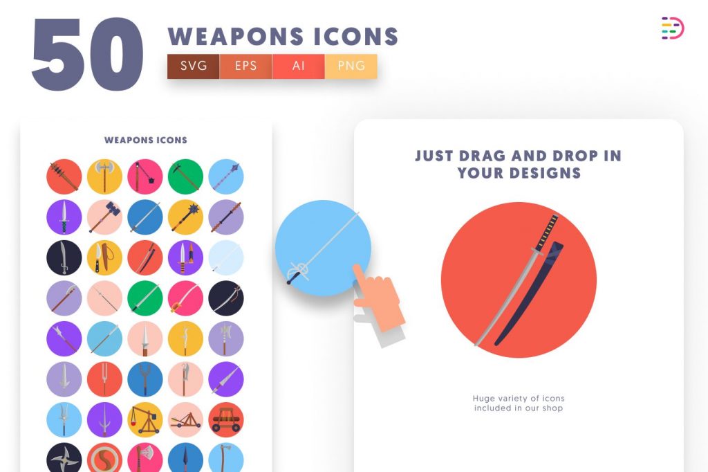 50 Weapons Icons - Extensive Collection of Icons for Your Designs