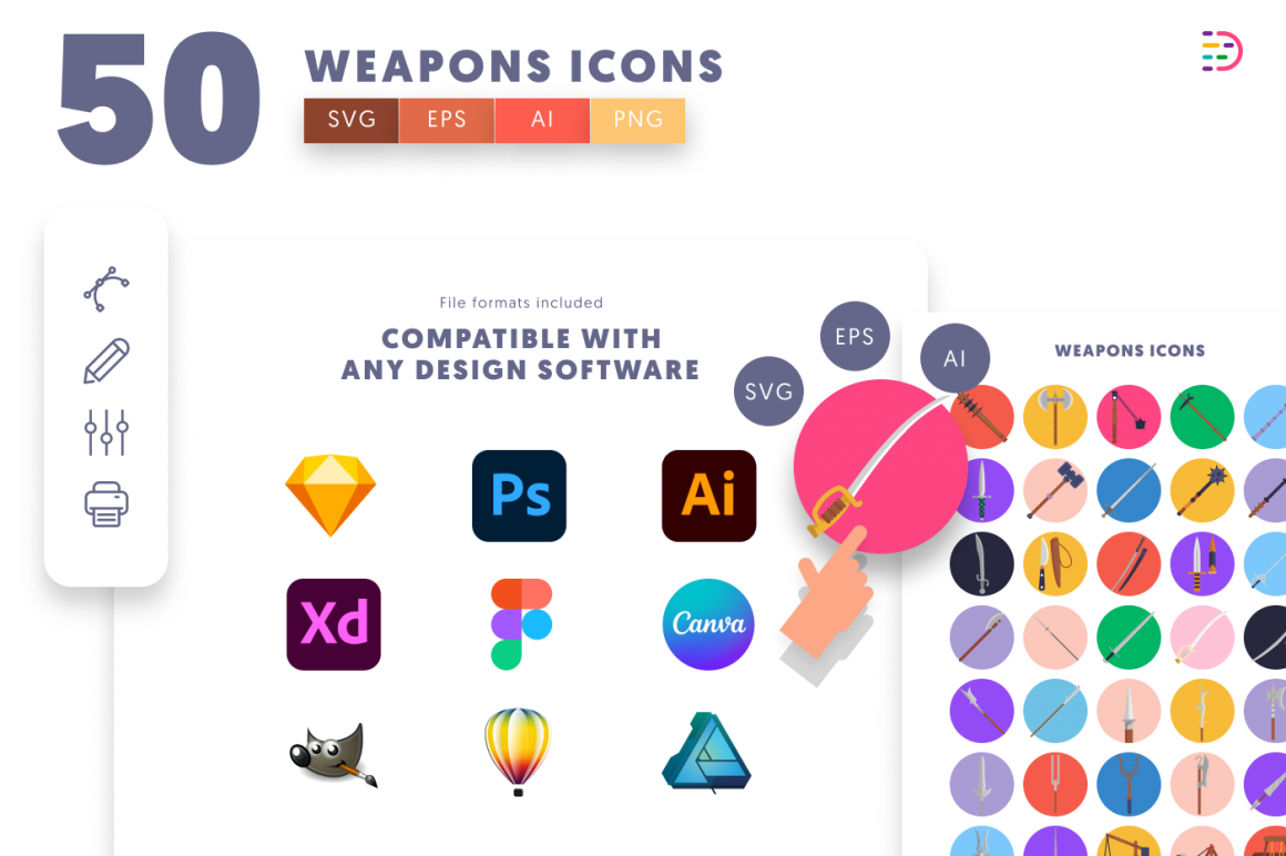 50 Weapons Icons - Extensive Collection of Icons for Your Designs