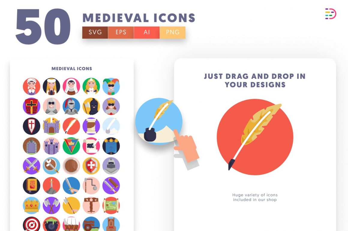 50 Medieval Icons - Start creating captivating visuals now!