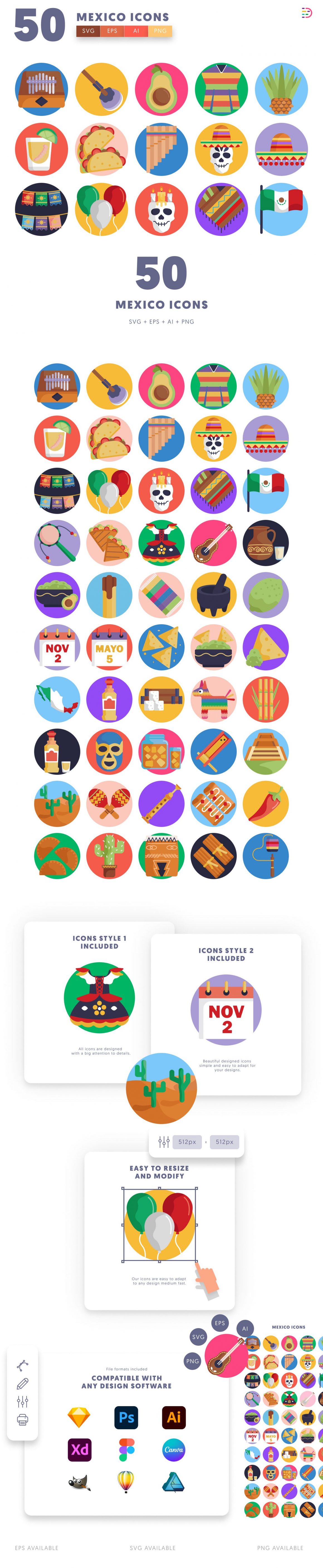 50 Mexico Icons - Make your projects stand out!