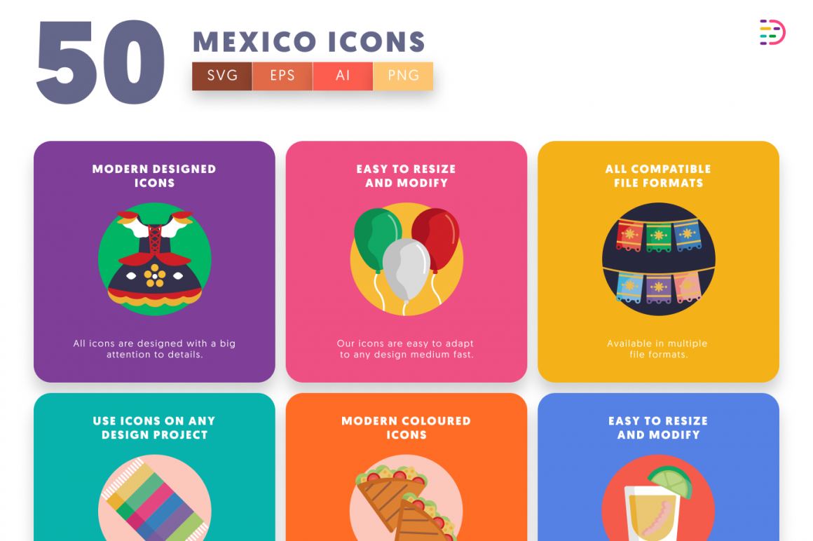 50 Mexico Icons - Make your projects stand out!