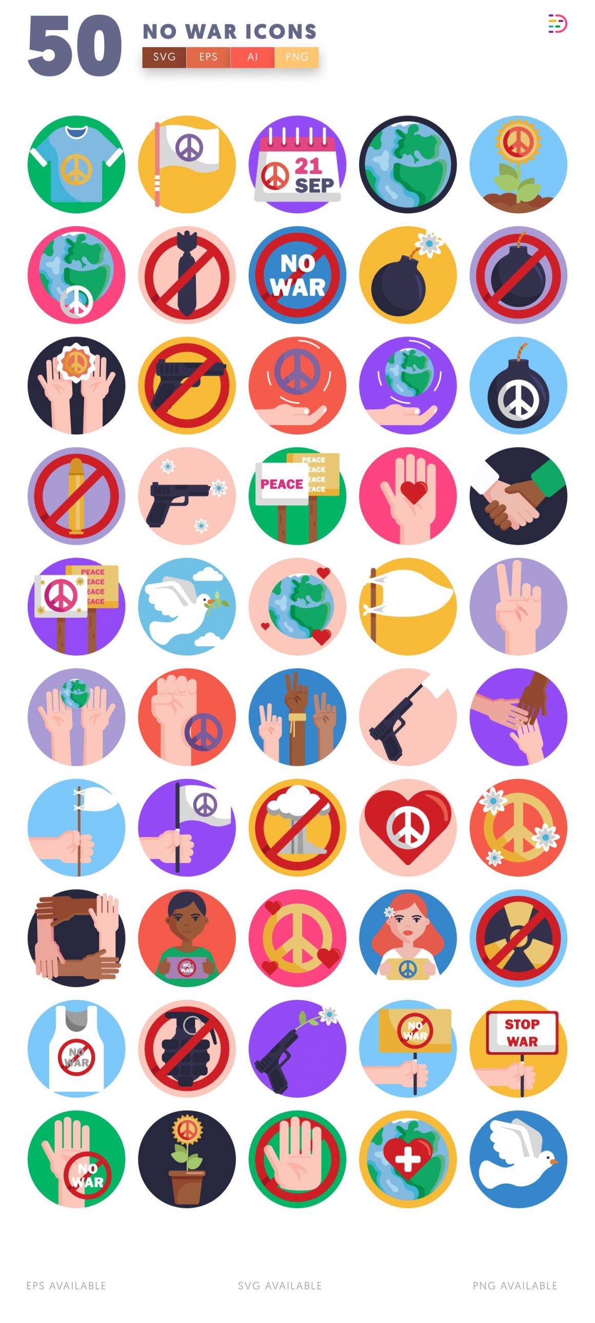50 No War Icons - Symbols of Hope and Non-Violence