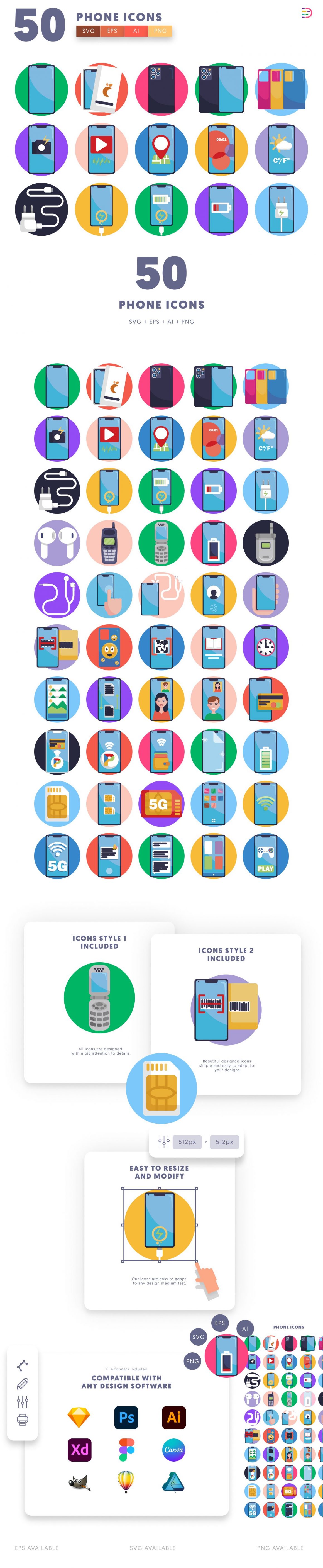 50 Phone Icons - To enhance your design projects