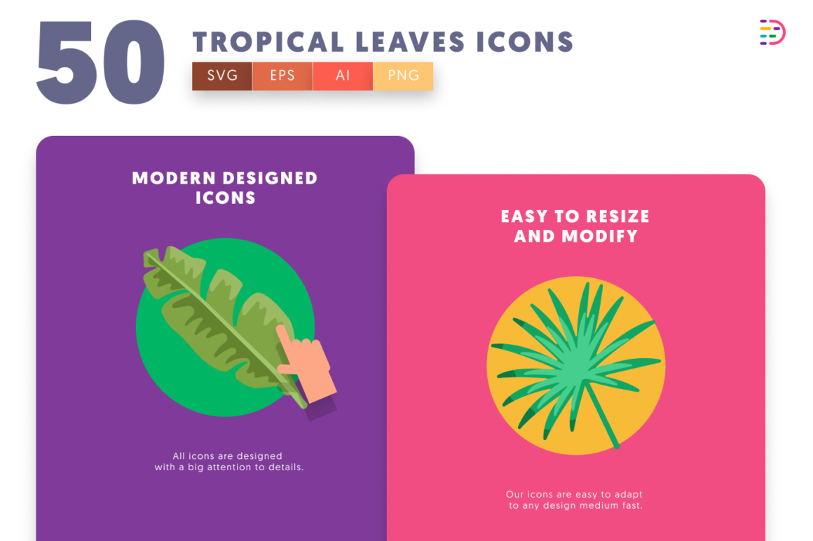 50 Tropical Leaves Icons - Dive into the lush beauty of the tropics!