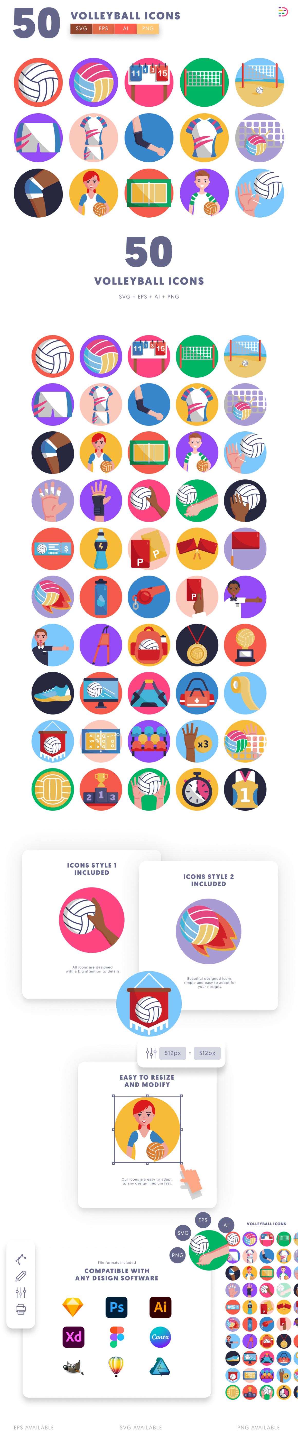 50 Volleyball Icons - Serve your designs with style!