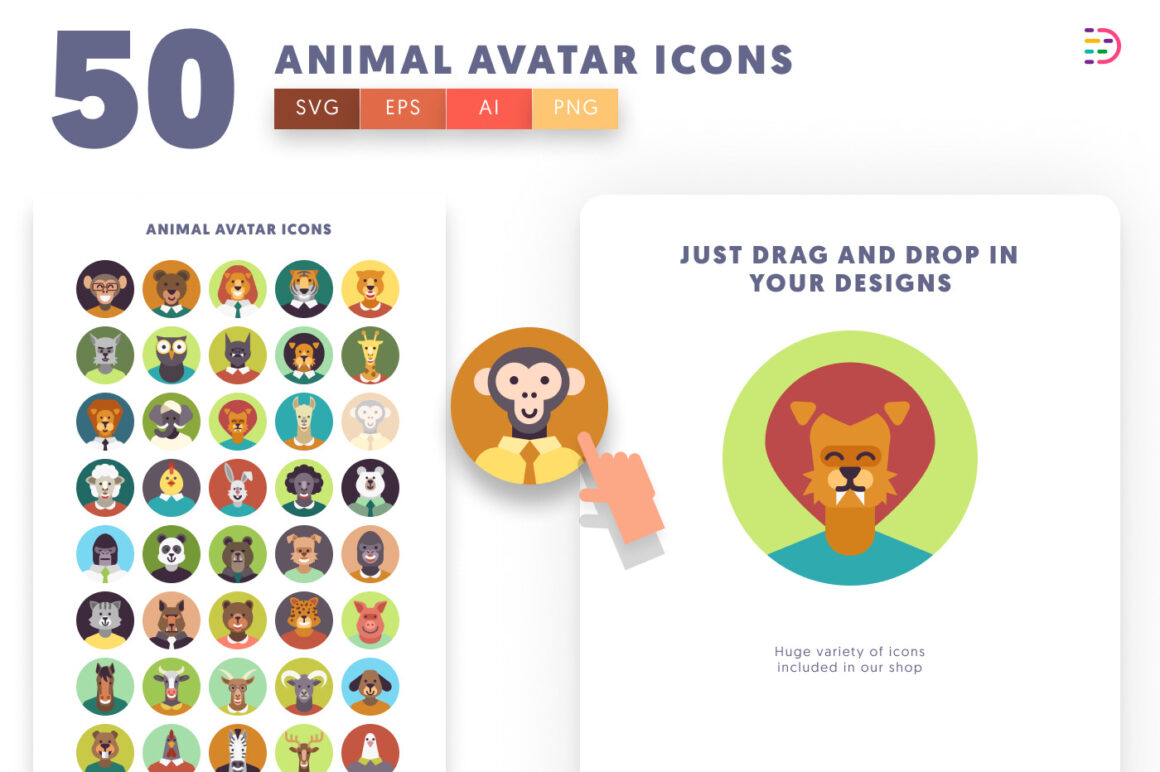 50 Animals Avatar Icons - Start expressing your wild side!