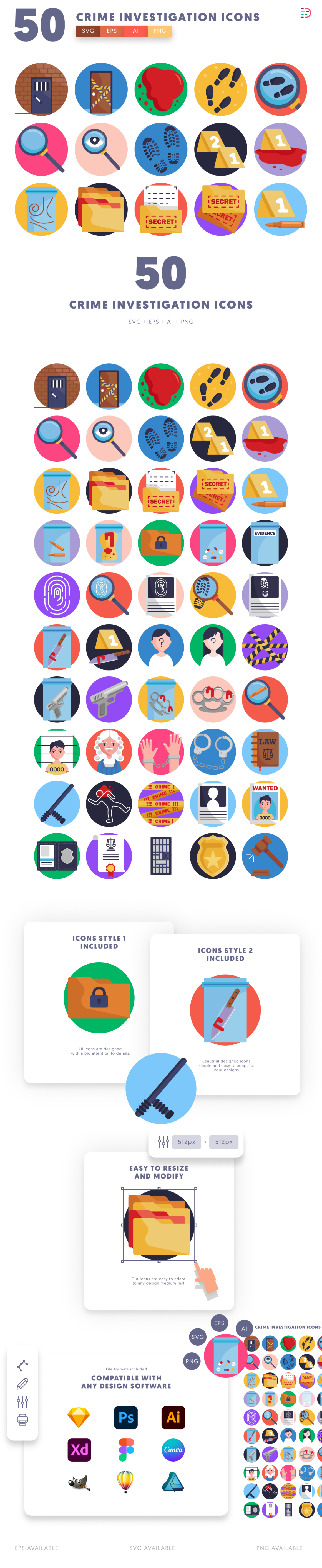 50 Crime Investigation Icons – Sleek, Professional, and Versatile