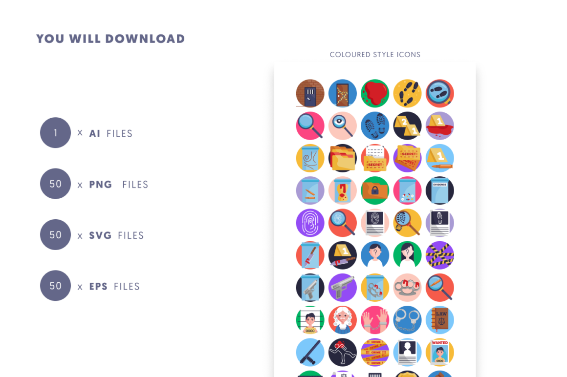 50 Crime Investigation Icons – Sleek, Professional, and Versatile
