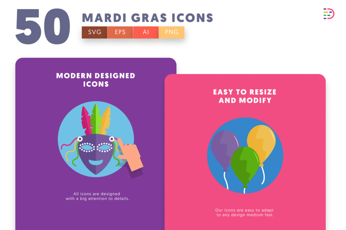 50 Mardi Gras Icons Set – Vibrant Party, Mask & Carnival Designs