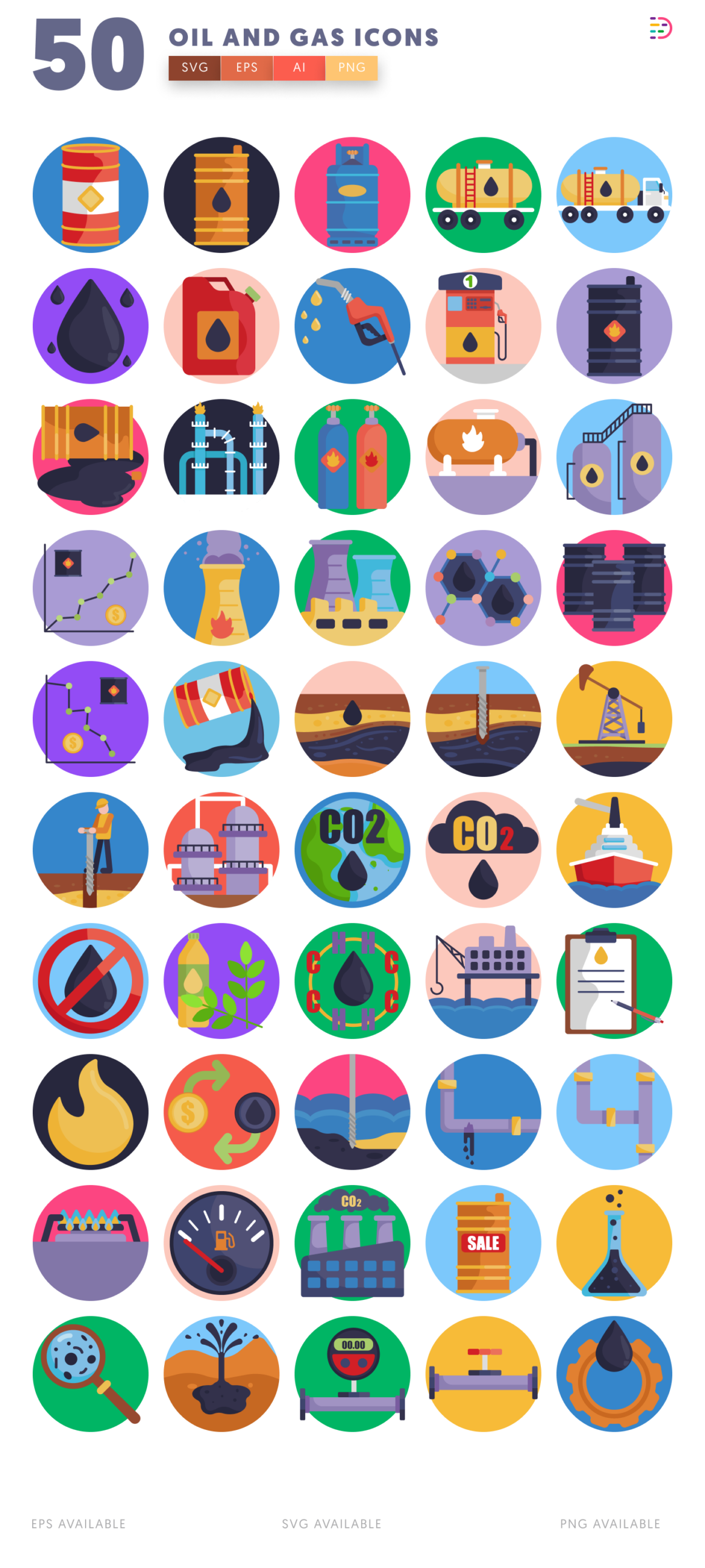 50 Oil and Gas Icons – Vector Set for Industry and Energy