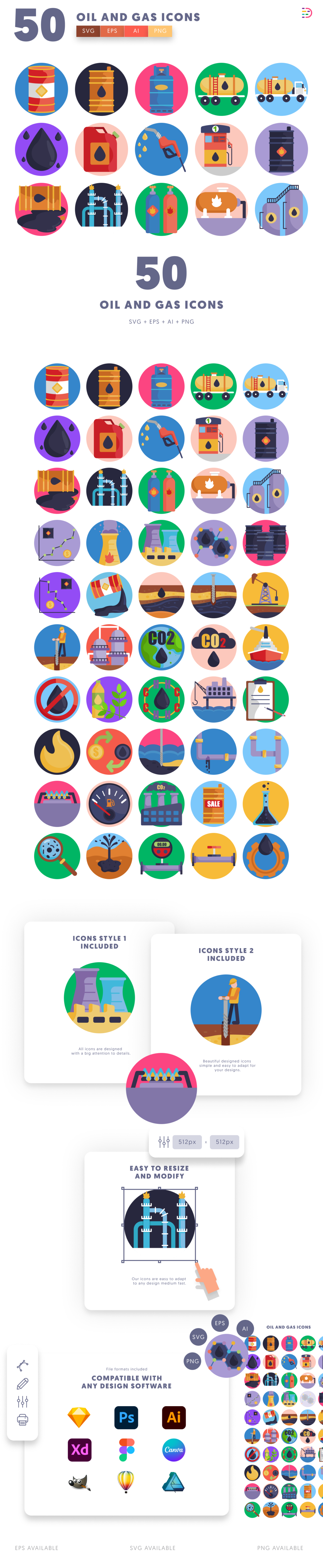 50 Oil and Gas Icons – Vector Set for Industry and Energy
