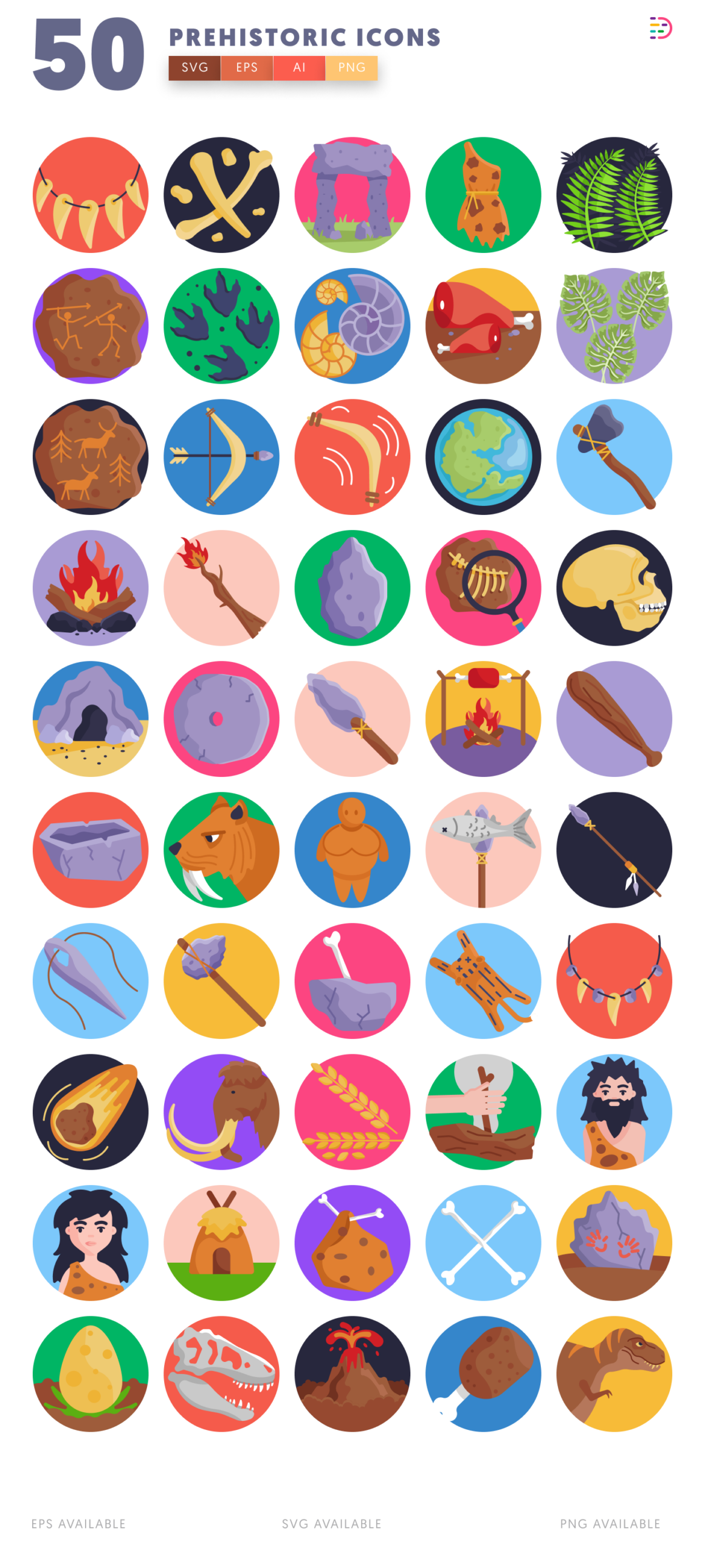 50 Prehistoric Icons - Ancient-Themed Vector Icon Set