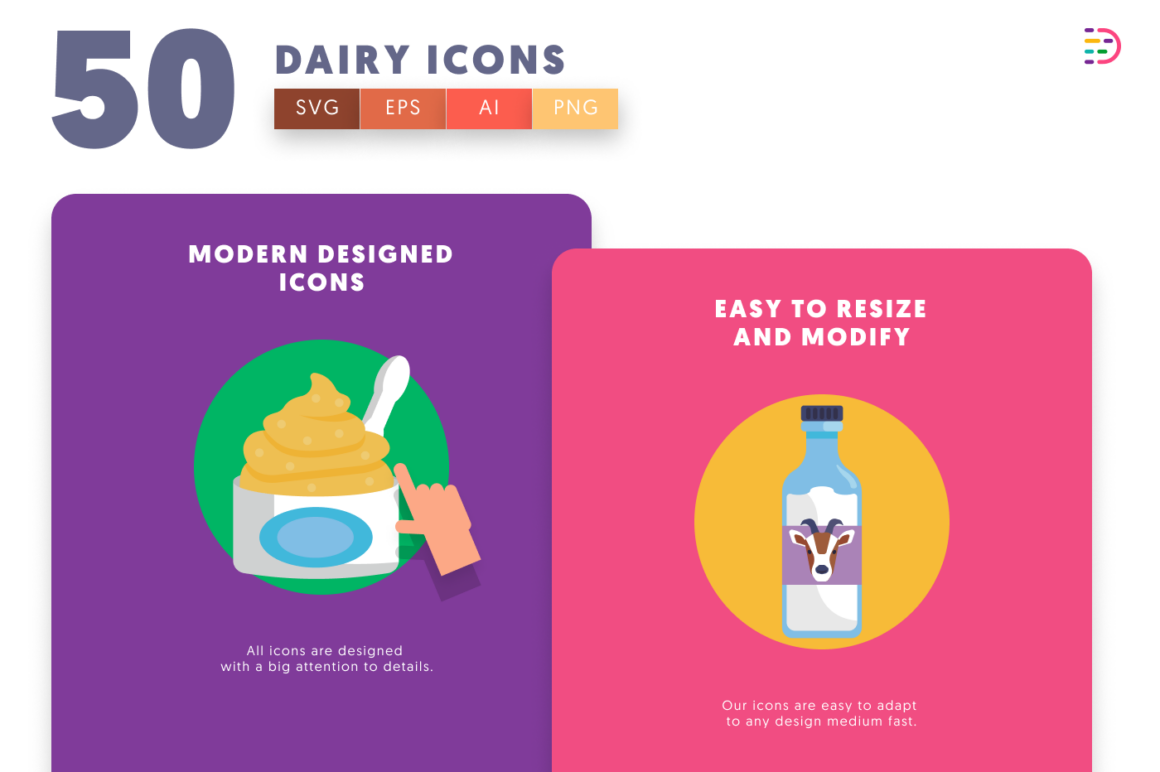50-Dairy-Icons Set – Scalable Icons for Web & Branding