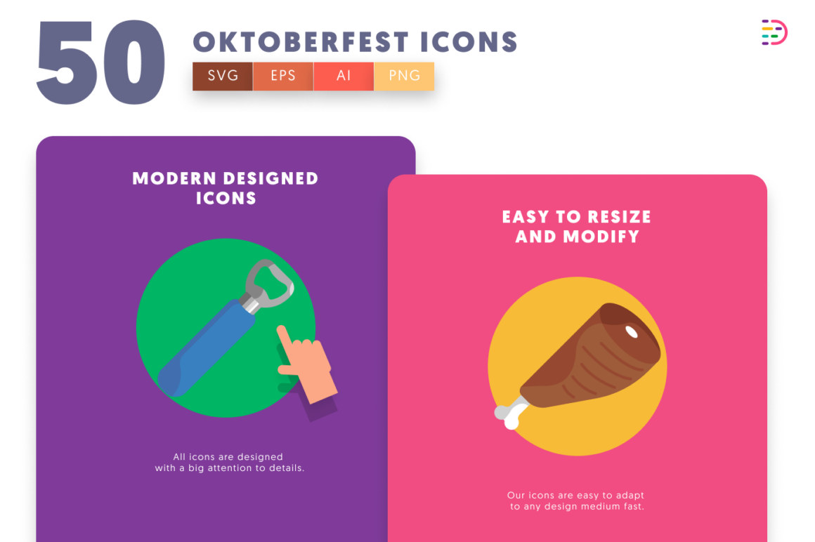 50 Oktoberfest Icons – Bavarian Beer Festival Vector Icon Set