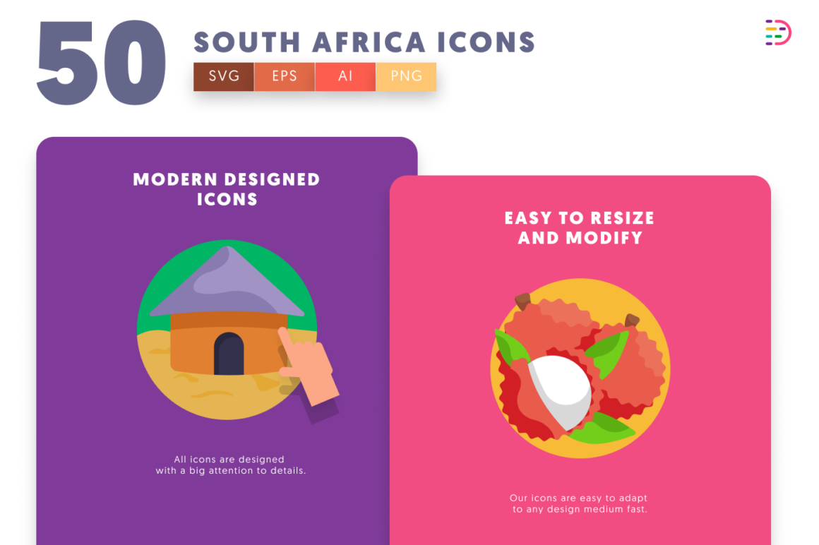 50 South Africa Icons – Cultural, Travel & Wildlife Vector Icon Set