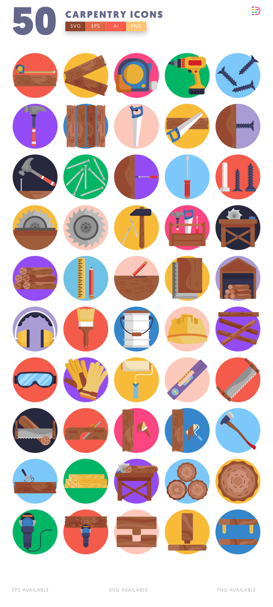 50 Carpentry Icons for Woodworking & Design Projects
