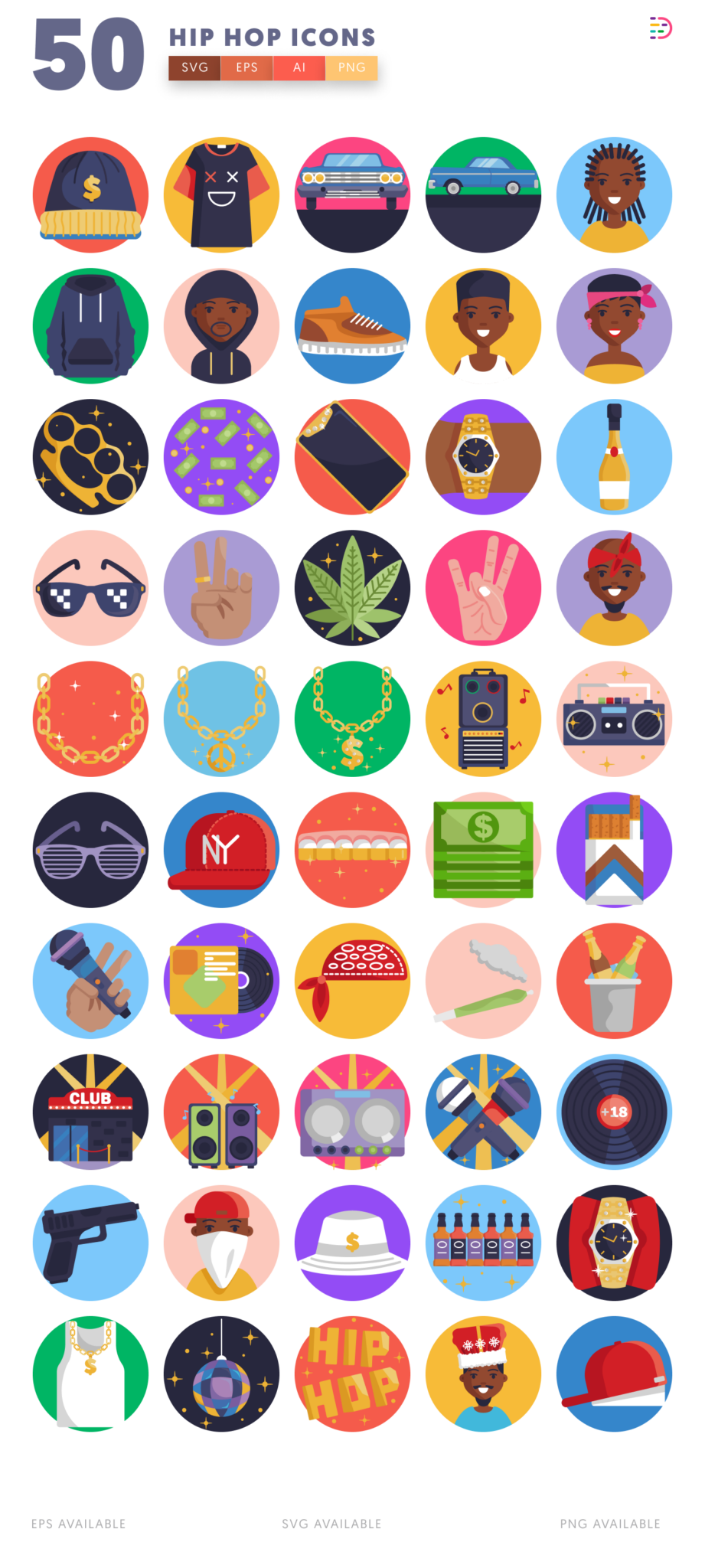 50 Hip Hop Icons – Stylish Vector Set for Music & Street Culture
