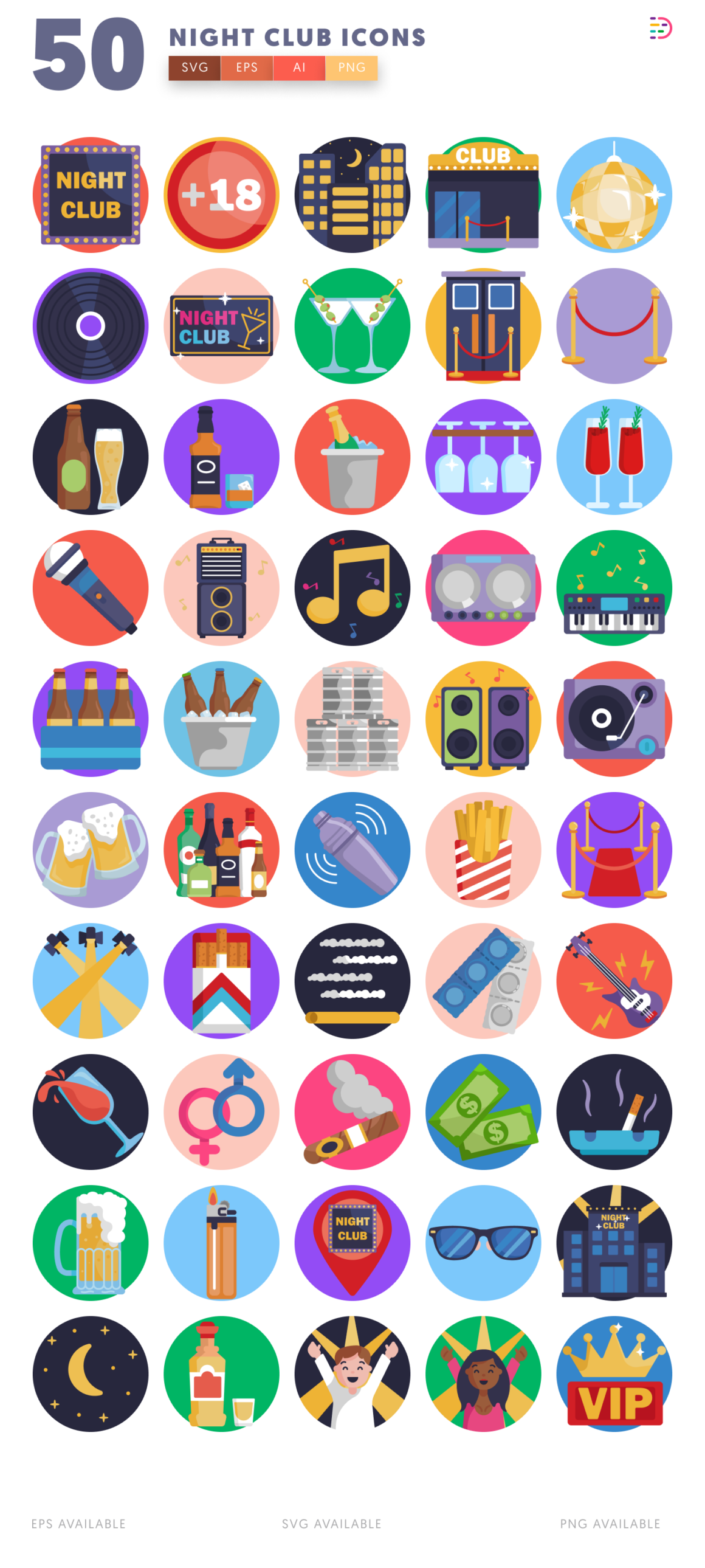 50 Night Club Icons – Nightlife, Events & Party Designs