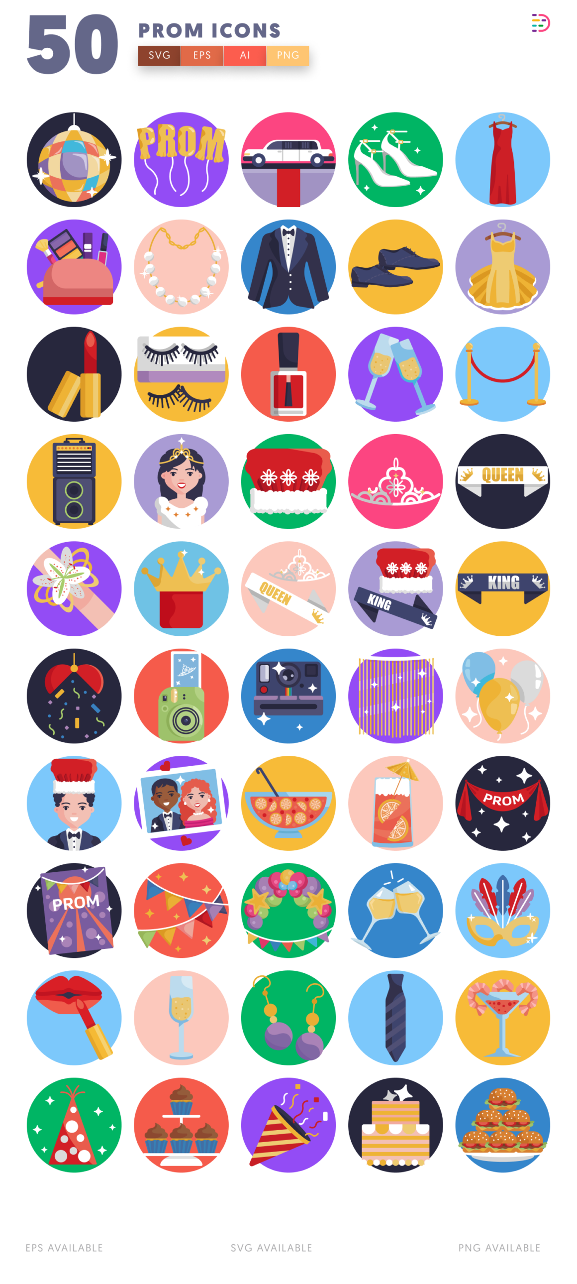 50 Prom Icons | Elegant Vector Icons for Invitations & Events
