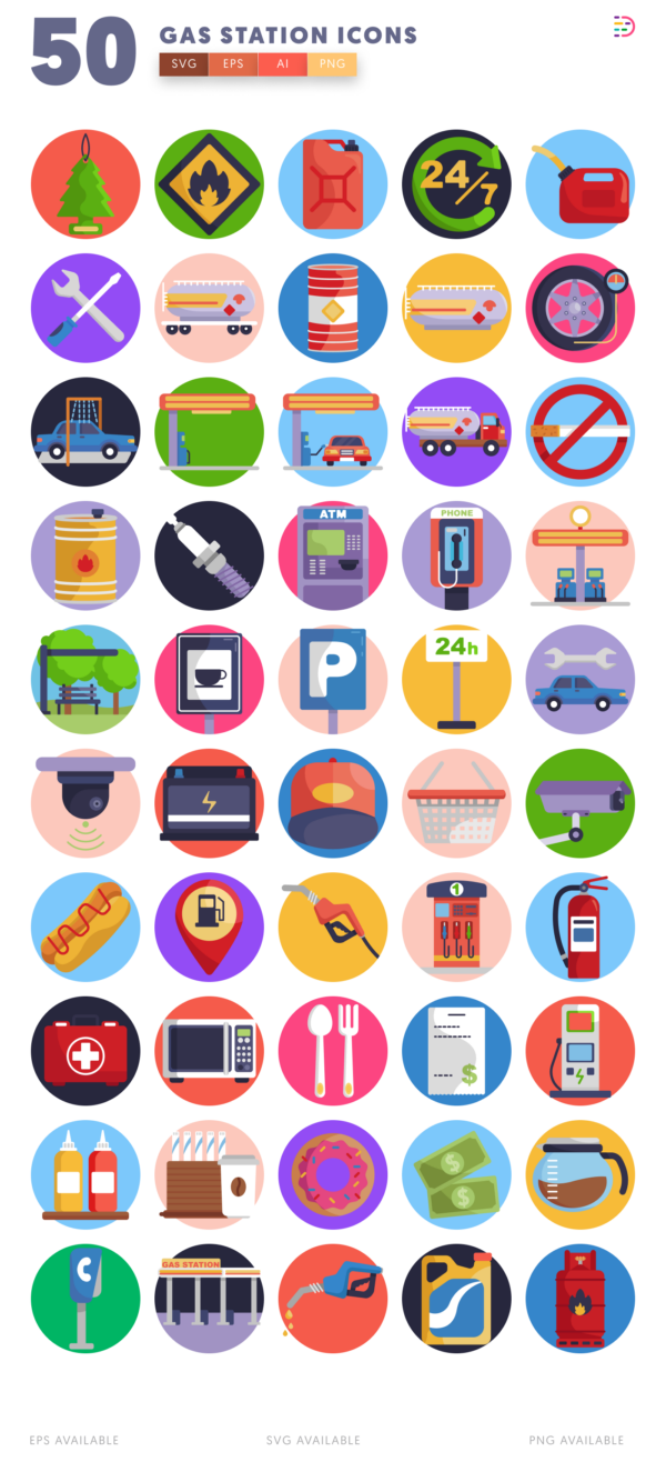 50 Gas Station Icons | Fuel Pump, Charging Station & Car Service