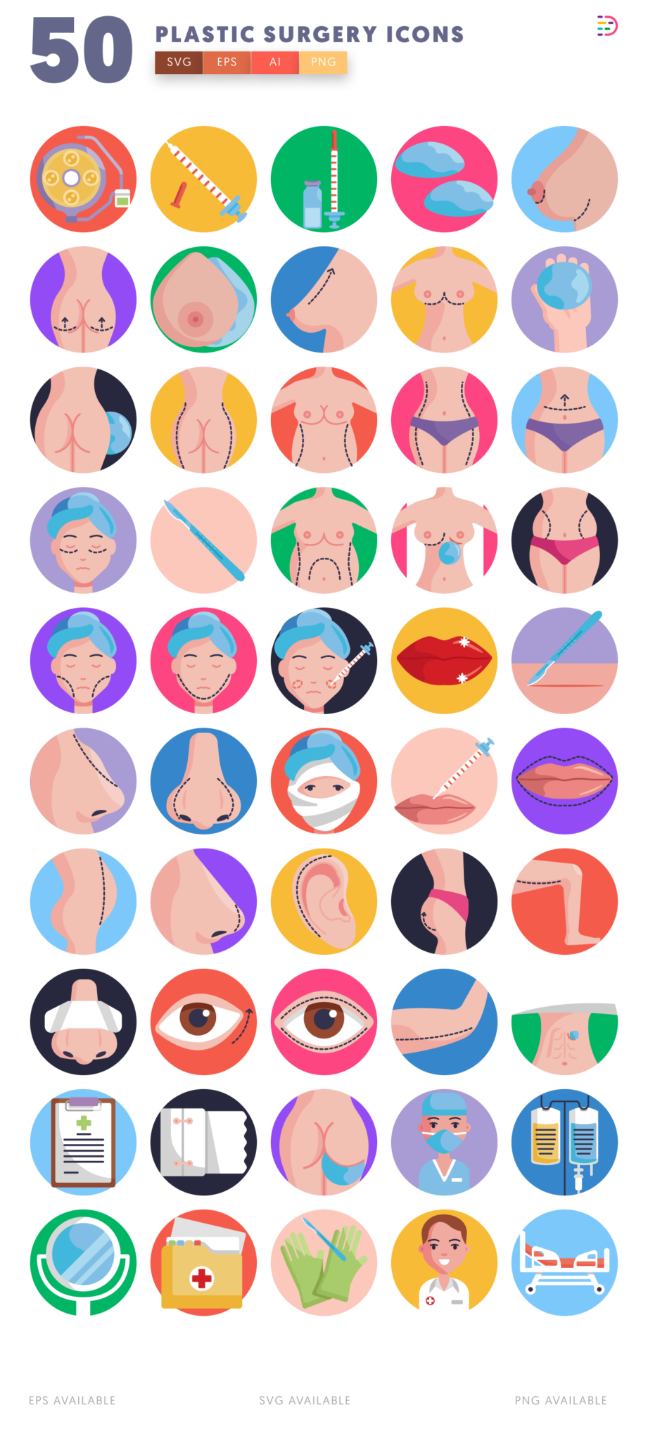 50 Plastic Surgery Icons – Cosmetic & Aesthetic Treatment