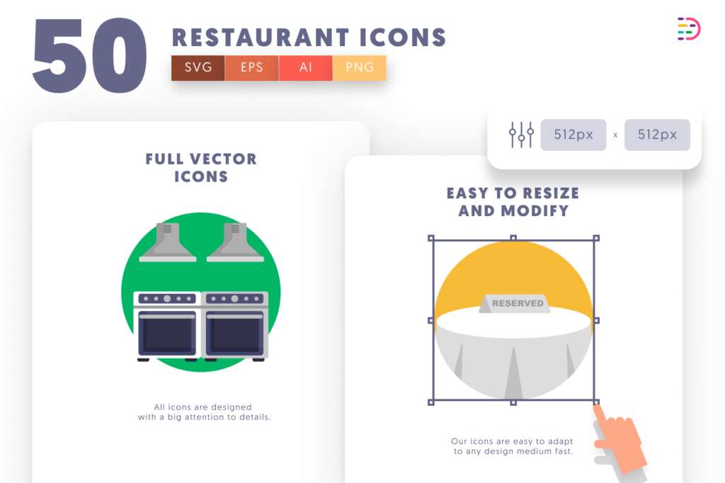 "50-Restaurant-Icons Set - For Food & Dining Projects