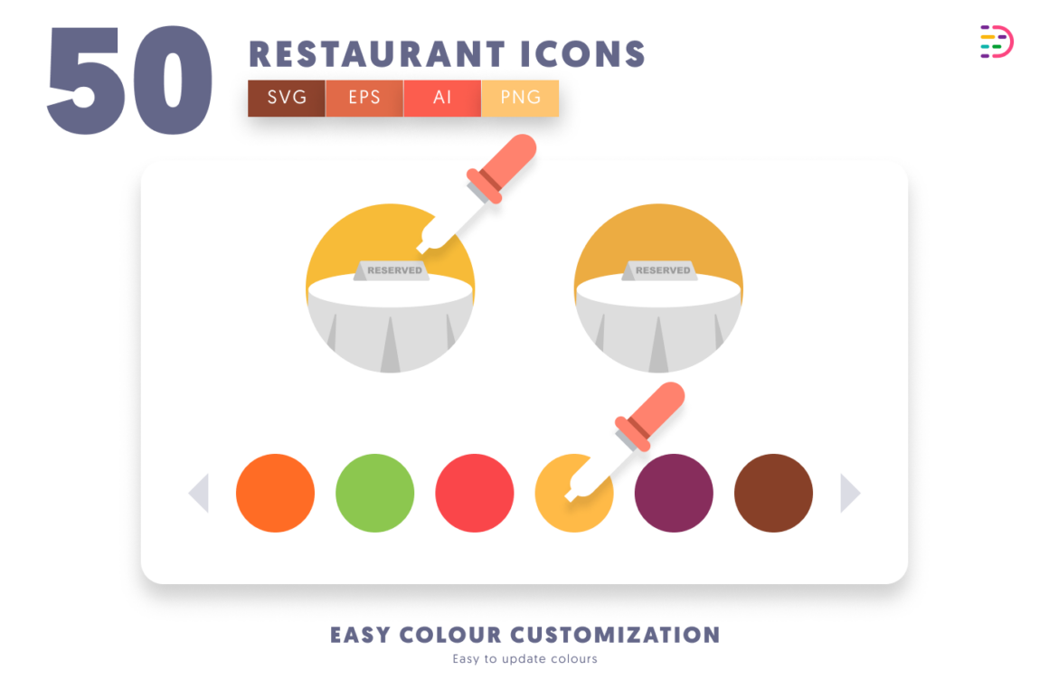 "50-Restaurant-Icons Set - For Food & Dining Projects