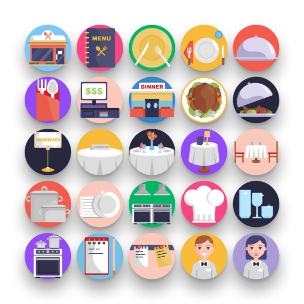 "50-Restaurant-Icons Set - For Food & Dining Projects