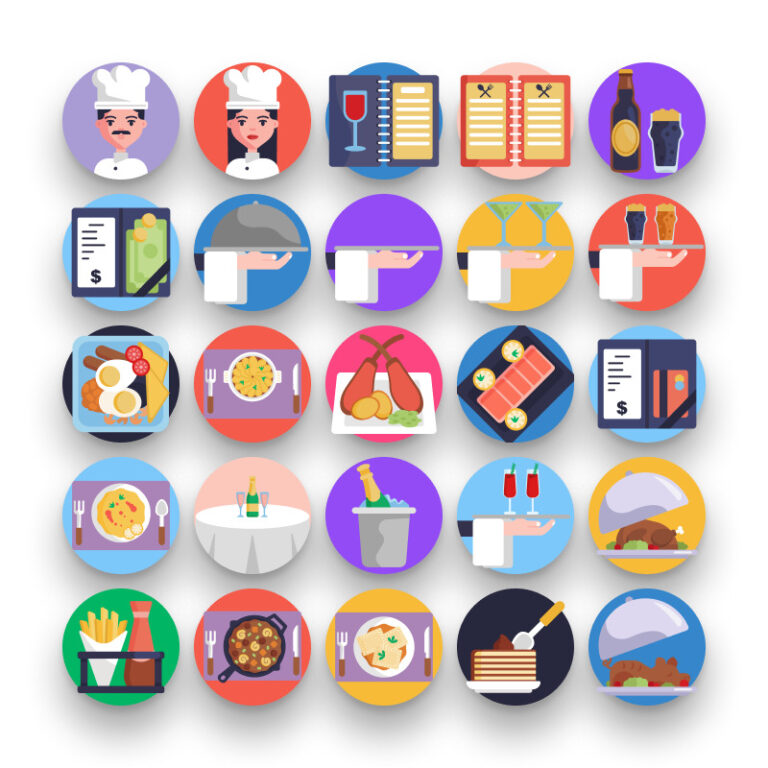 "50-Restaurant-Icons Set - For Food & Dining Projects