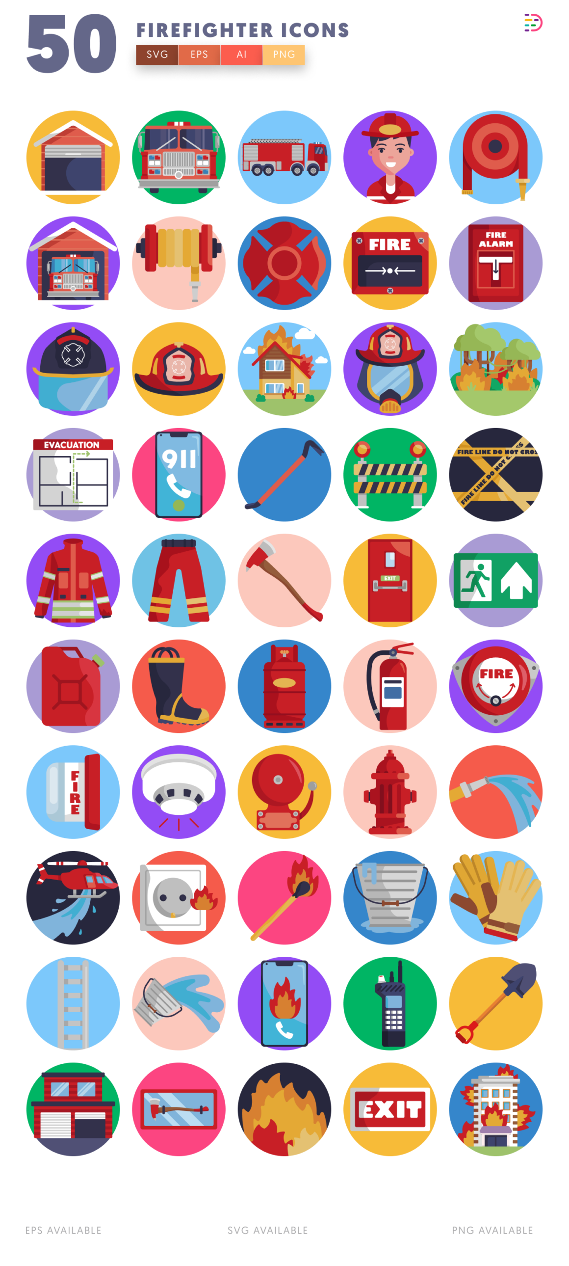50 Firefighter Icons – Fire Department, Emergency & Rescue Set