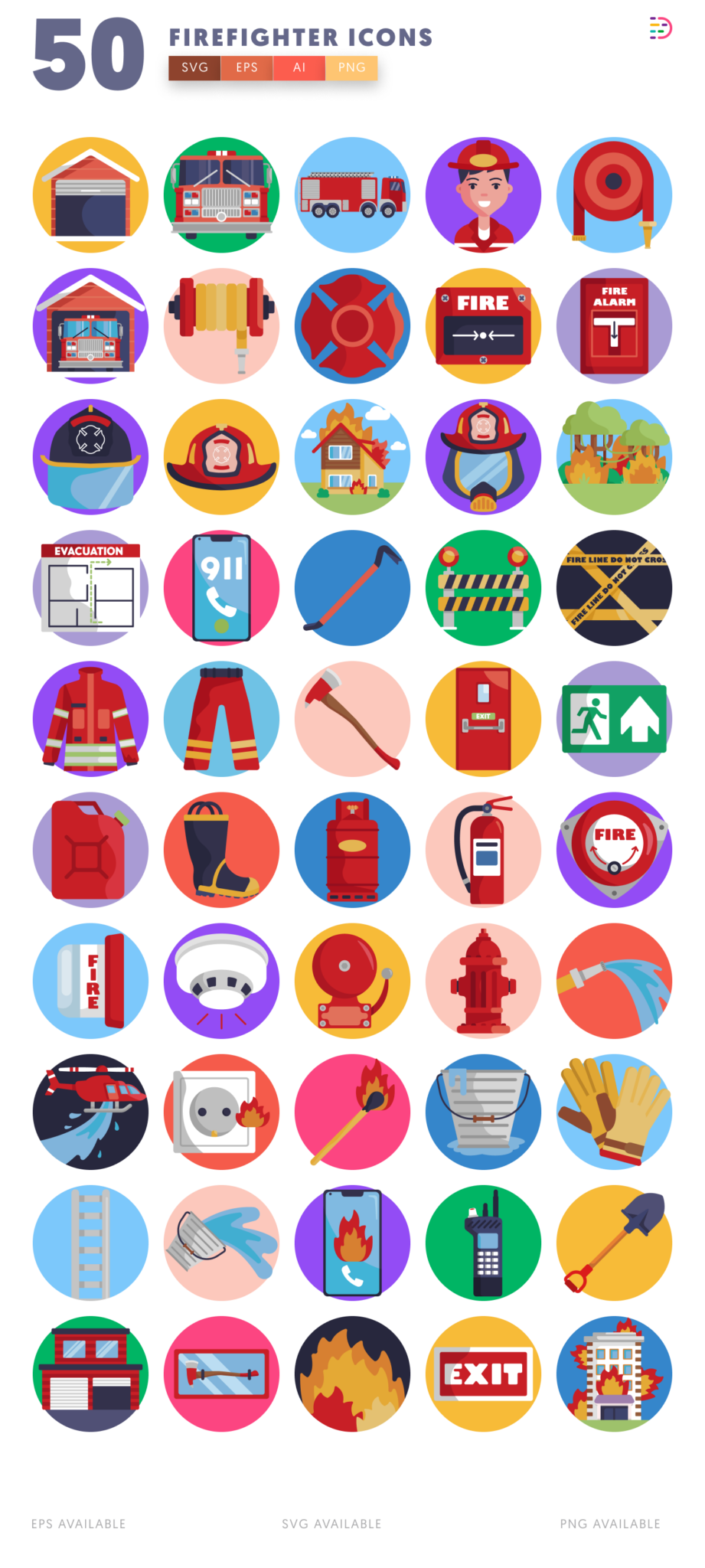 50 Firefighter Icons – Fire Department, Emergency & Rescue Set